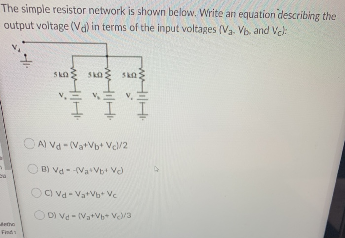 Solved The simple resistor network is shown below. Write an | Chegg.com