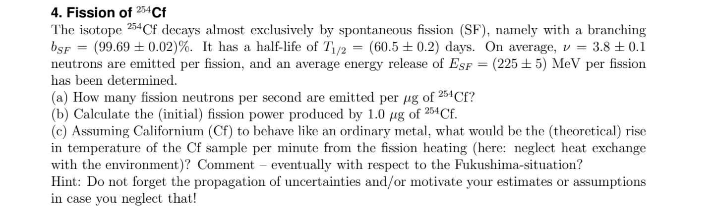 per fission 4. Fission of 254Cf The isotope 254 Cf | Chegg.com