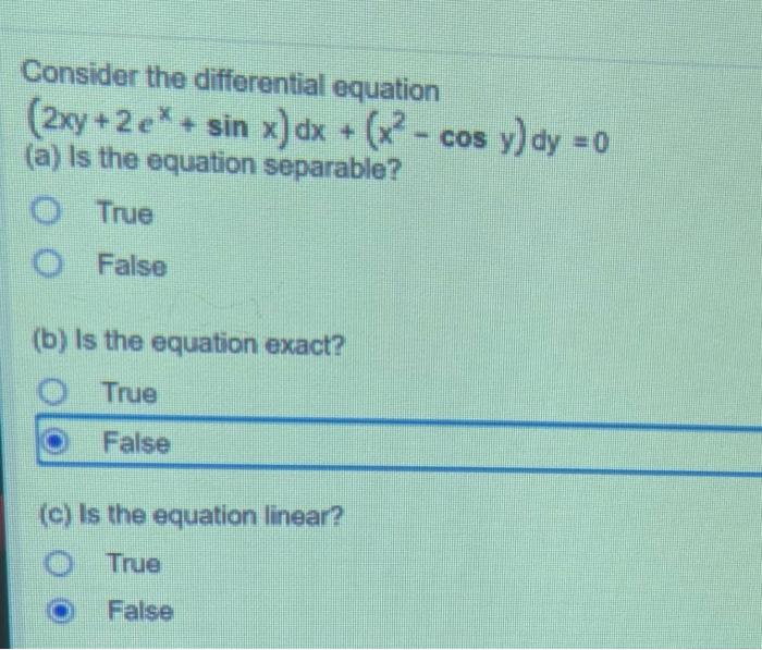 Solved Consider the differential equation (2xy + 2 e* + sin | Chegg.com