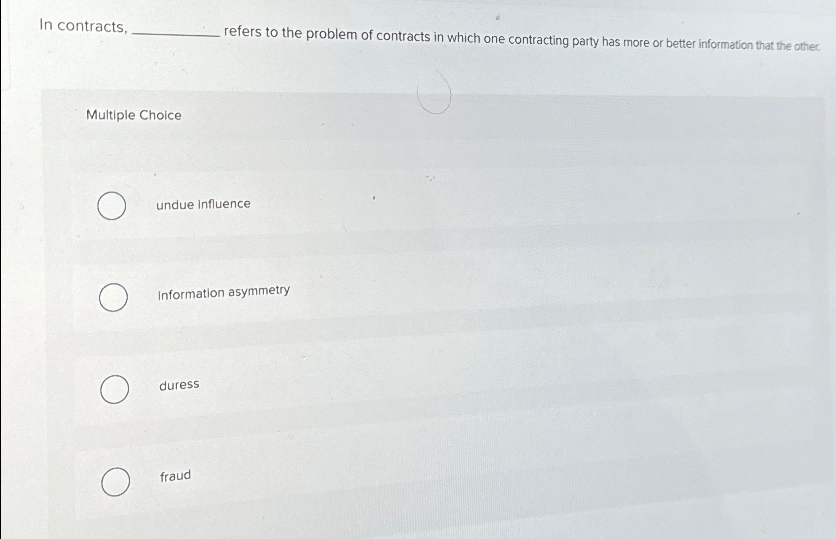 Solved In contracts, refers to the problem of contracts in | Chegg.com