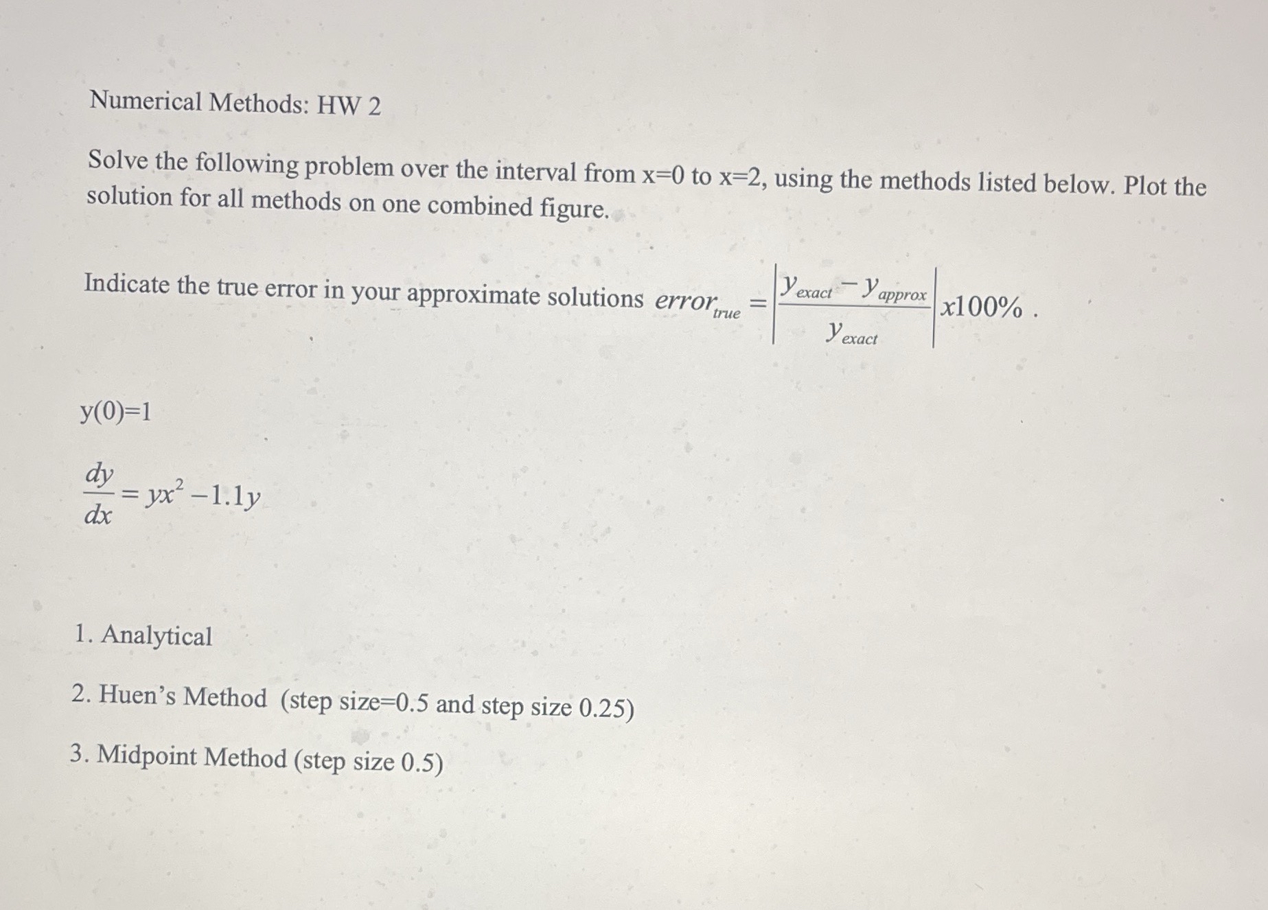 Solved Numerical Methods: HW 2Solve the following problem | Chegg.com