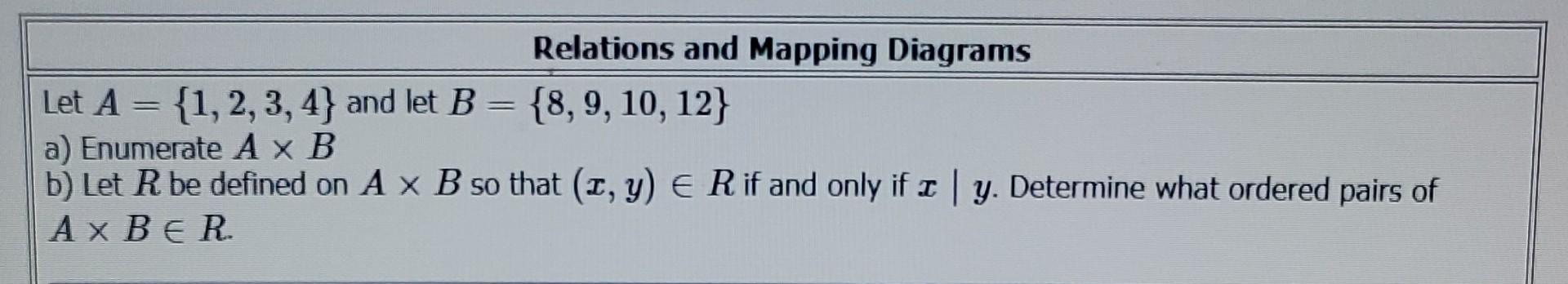Solved Relations and Mapping Diagrams Let A={1,2,3,4} and | Chegg.com