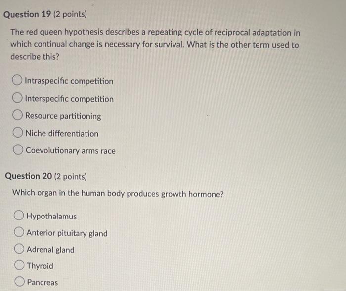 Solved Question 19 (2 points) The red queen hypothesis | Chegg.com