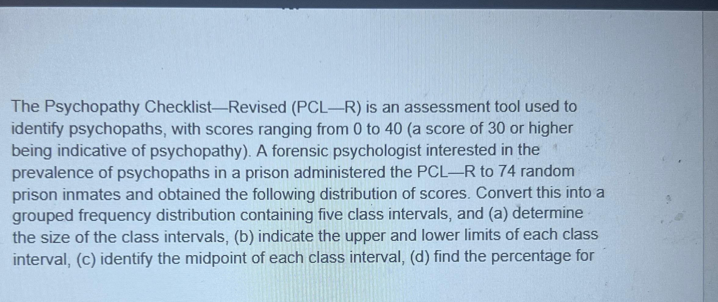 Solved The Psychopathy Checklist-Revised (PCL-R) ﻿is an | Chegg.com