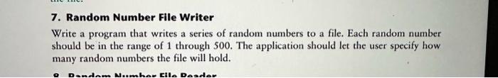 Solved 7 Random Number File Writer Write A Program That 