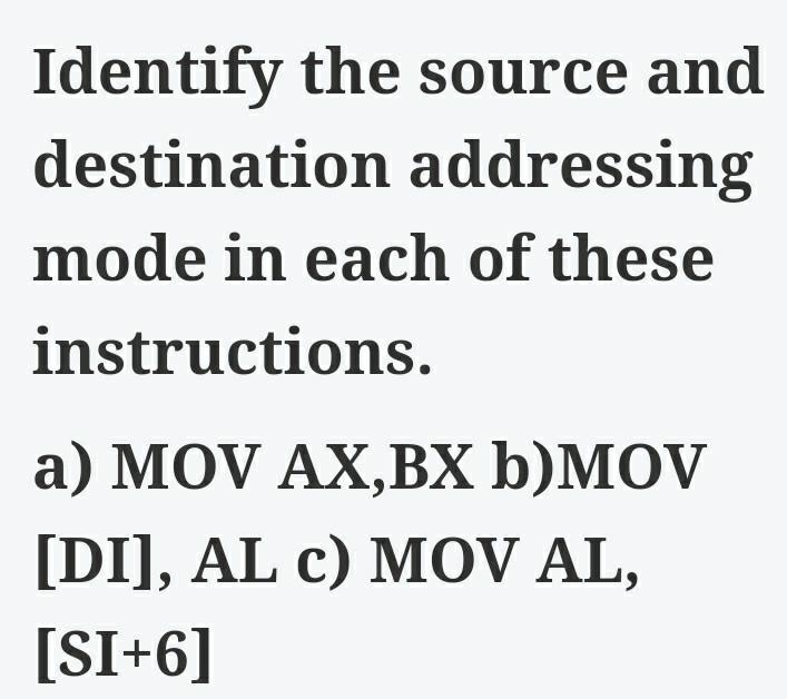 Solved Identify the source and destination addressing mode | Chegg.com