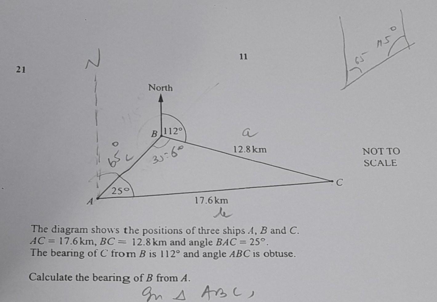 Solved The diagram shows the positions of three ships A,B | Chegg.com