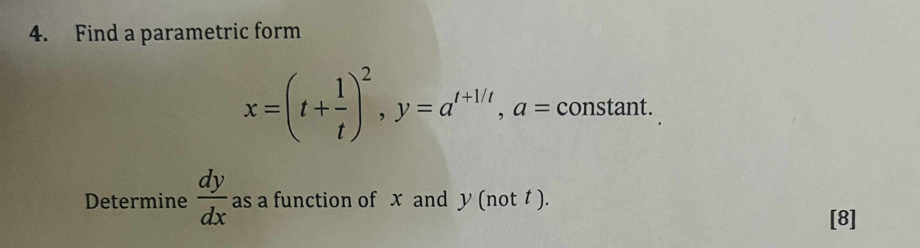Solved Steps for Find a parametric formx=(t+1t)2,y=at+1t,a= | Chegg.com