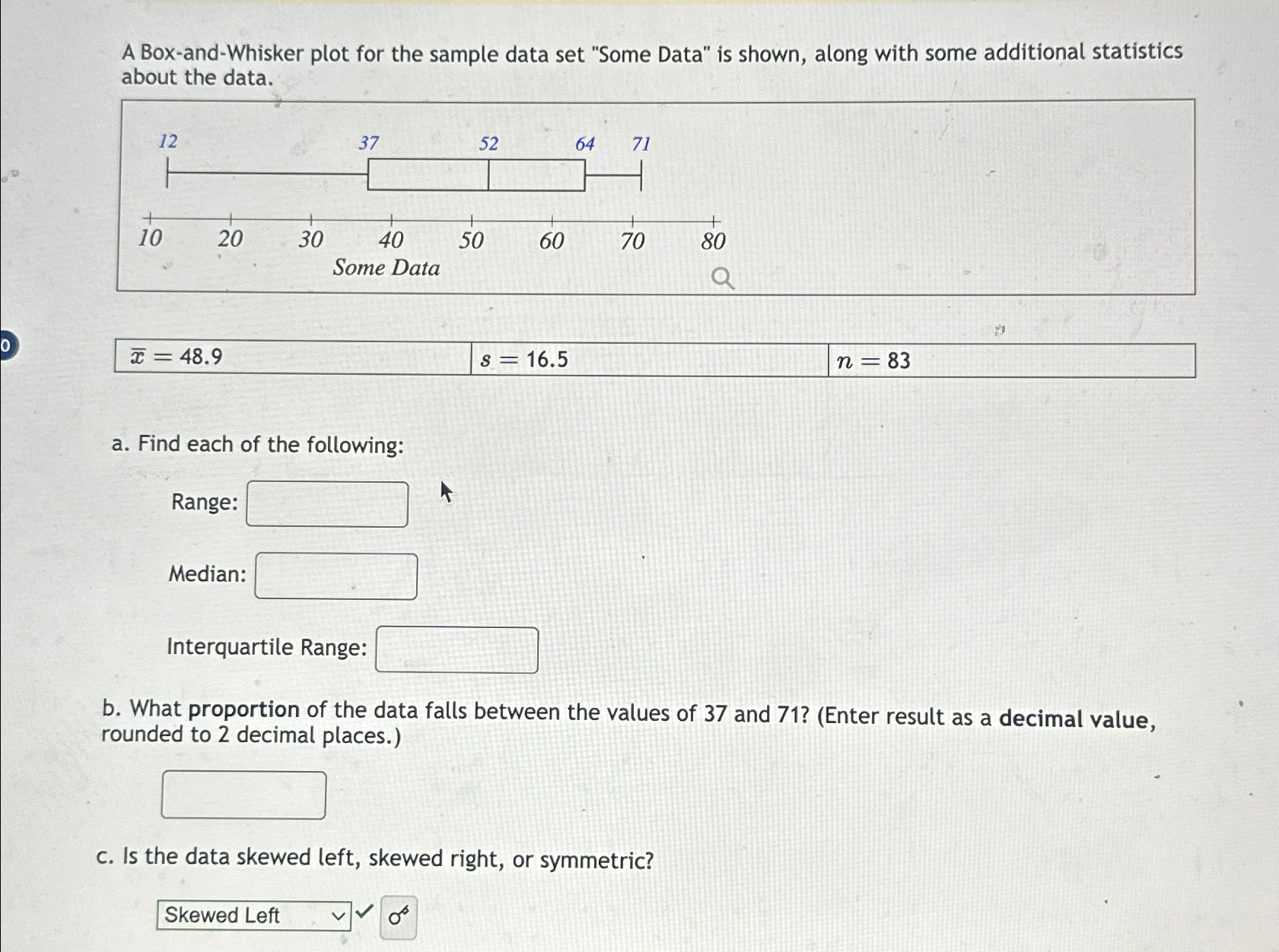 A Box-and-Whisker plot for the sample data set "Some | Chegg.com