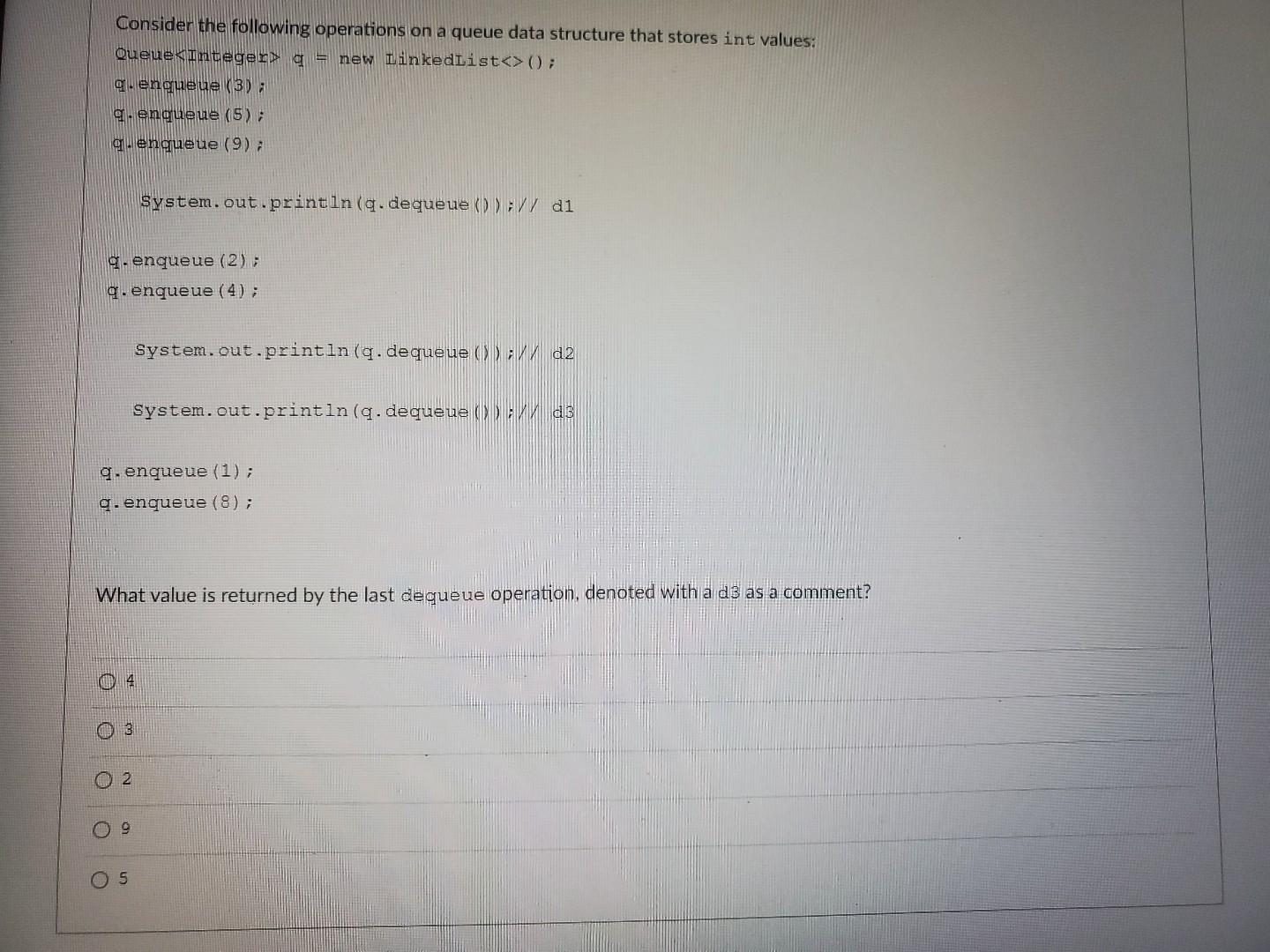 Solved Consider the following operations on a queue data | Chegg.com