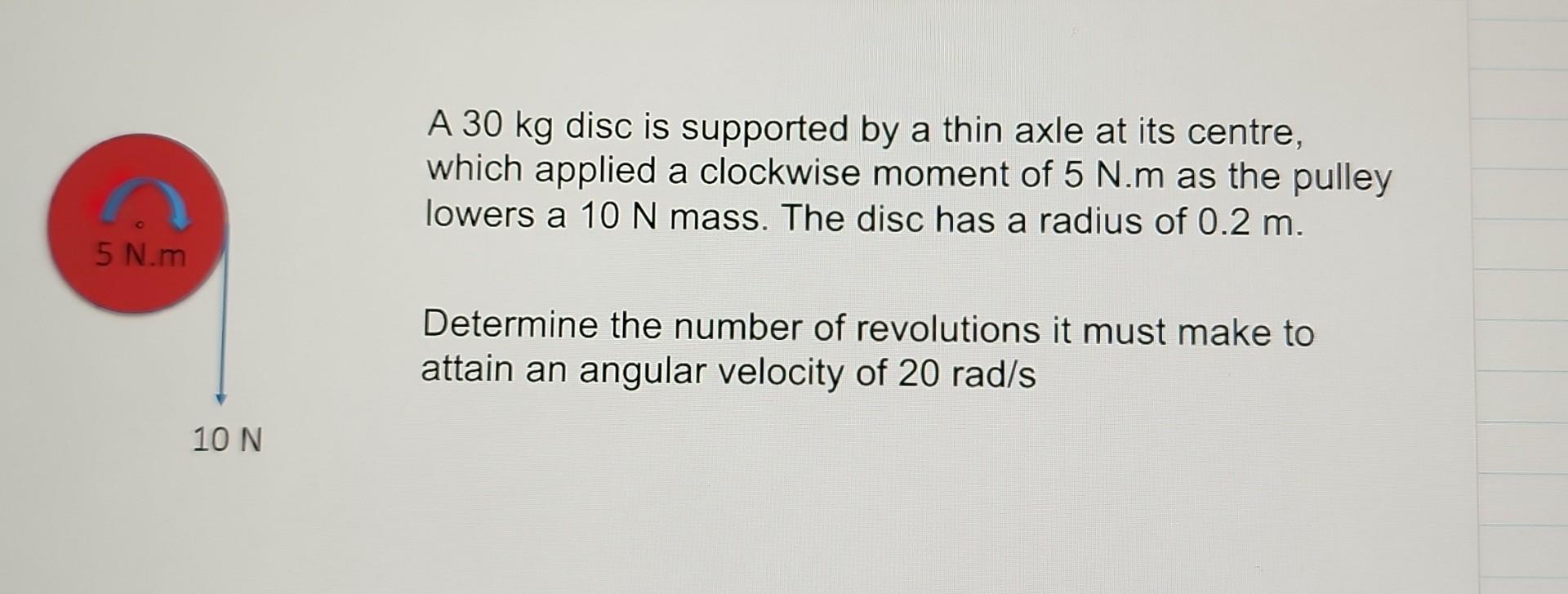 Solved A 30 kg disc is supported by a thin axle at its | Chegg.com