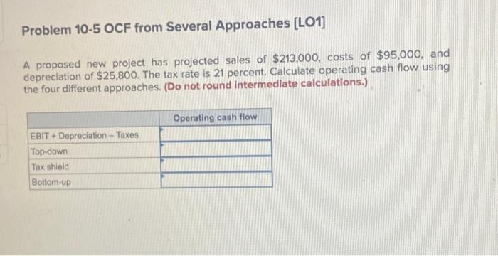 Solved Problem 10-5 OCF from Several Approaches [LO1] A | Chegg.com