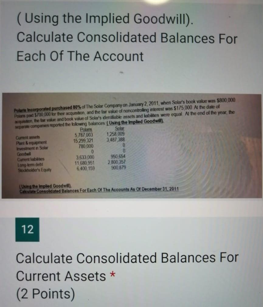 Solved (Using the Implied Goodwill). Calculate Consolidated | Chegg.com