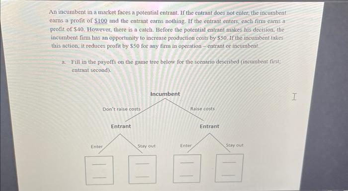 Solved An incumbent in a market faces a potential entrant. | Chegg.com