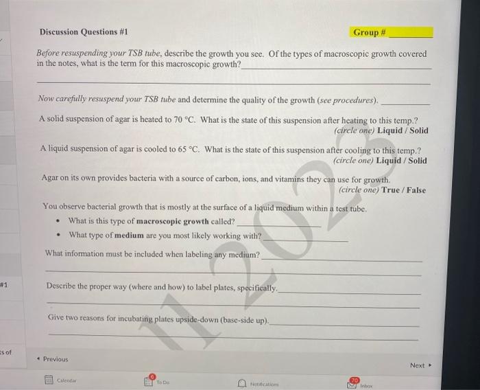 Solved Discussion Questions \#1 Group \# Before resuspending | Chegg.com