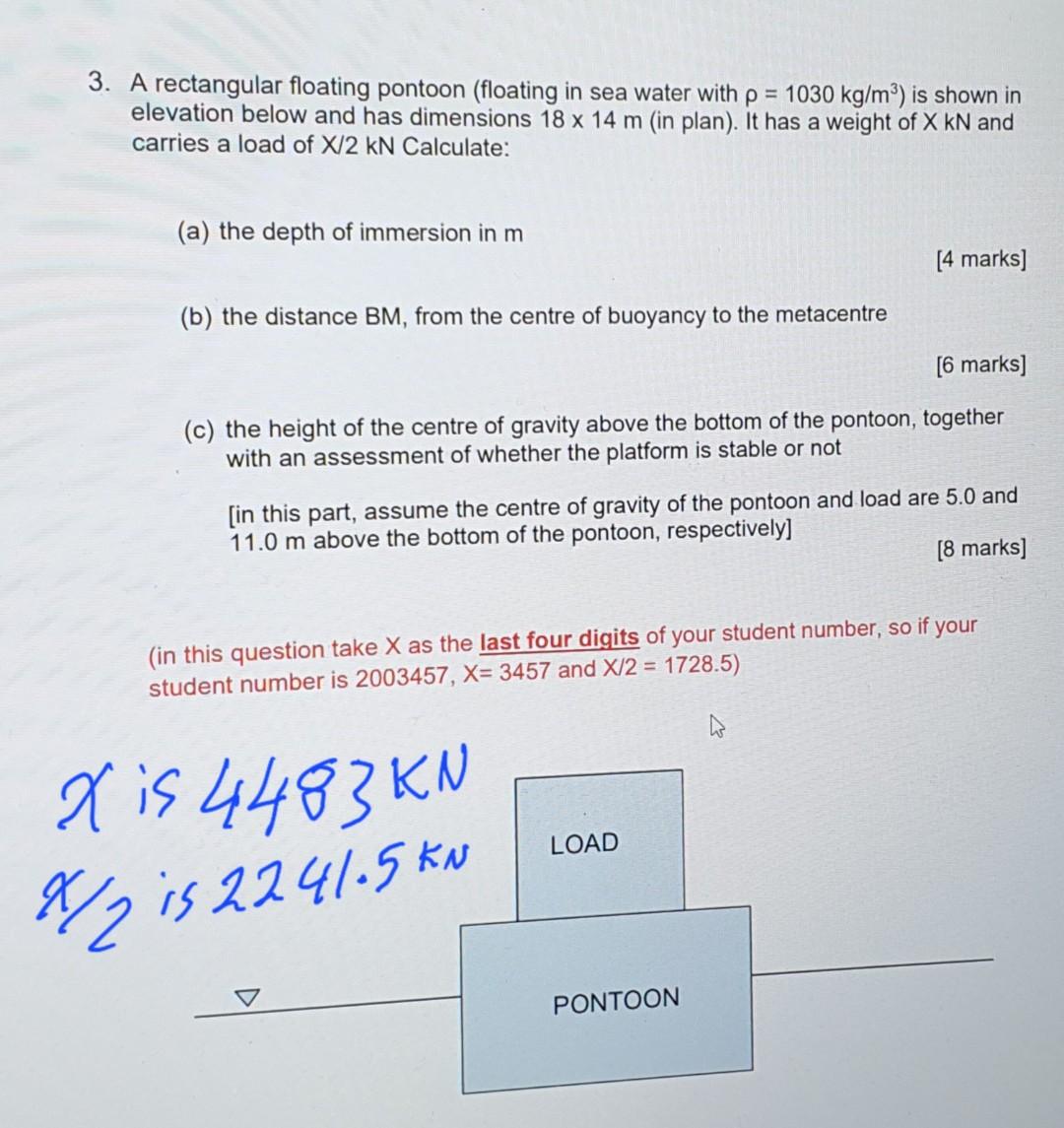 Solved 3. A rectangular floating pontoon (floating in sea | Chegg.com