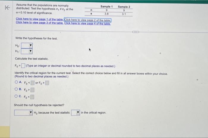 Solved α=0.10 level of significance. Click here to view page | Chegg.com