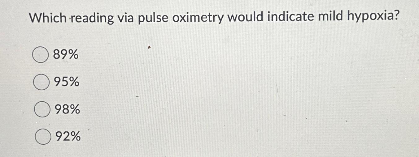 Solved Which reading via pulse oximetry would indicate mild | Chegg.com