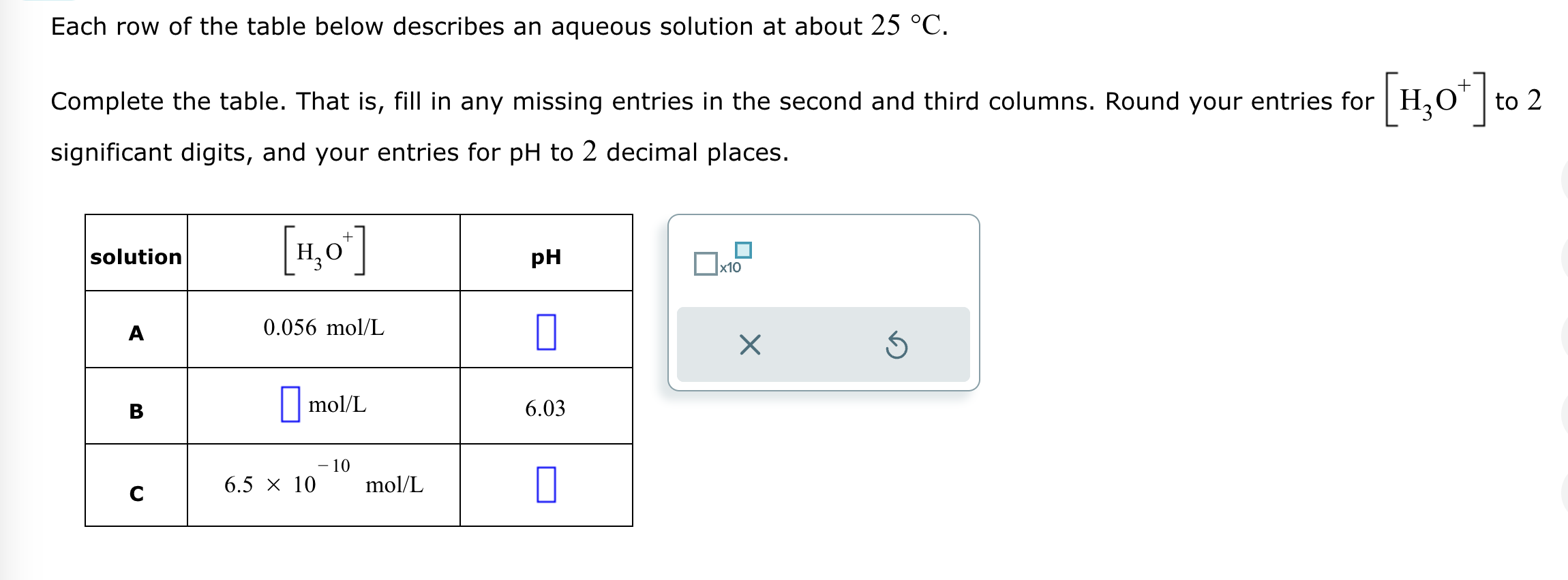 Solved Each row of the table below describes an aqueous | Chegg.com
