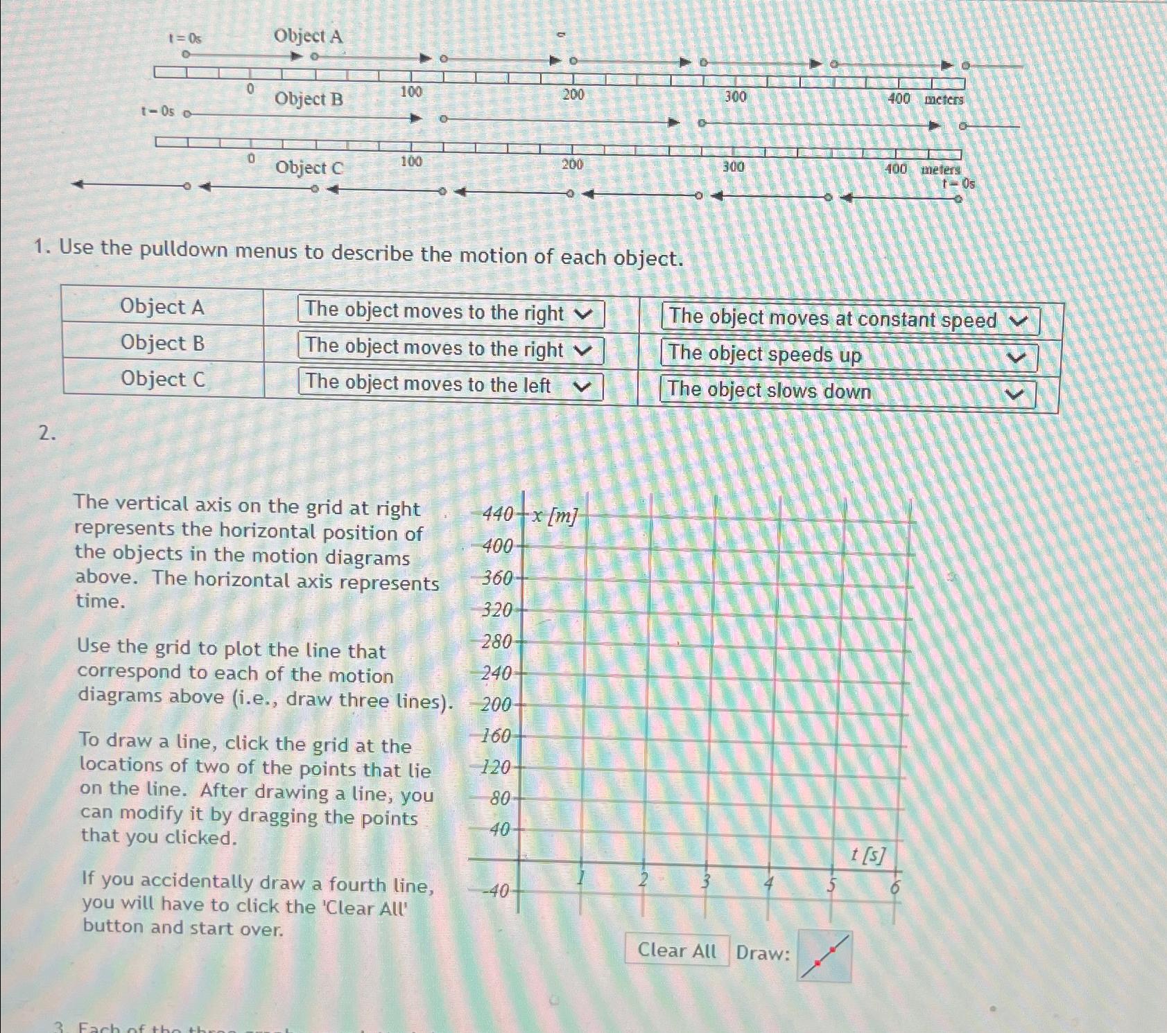 Use the pulldown menus to describe the motion of each | Chegg.com
