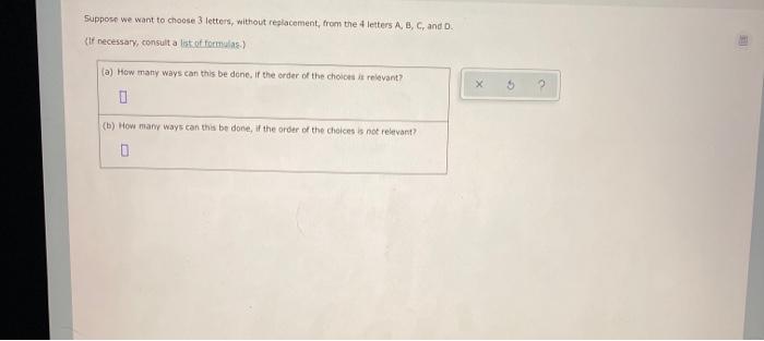 Solved Suppose we want to choose 3 letters, without | Chegg.com