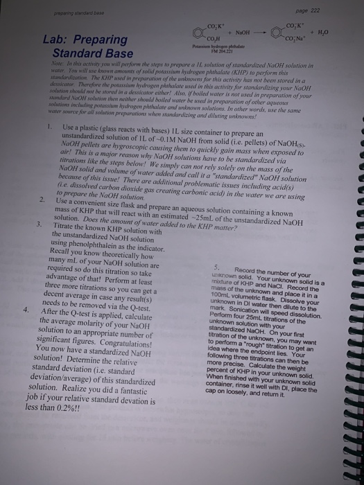 Solved preparing standard base page 223 PRE-LAB | Chegg.com