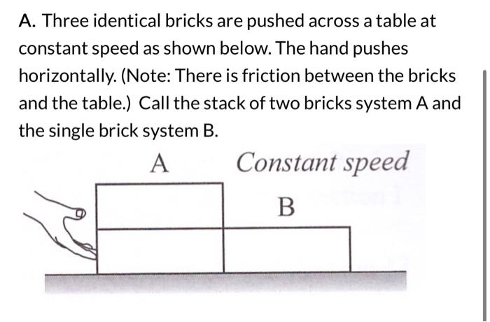 Solved A. Three identical bricks are pushed across a table | Chegg.com