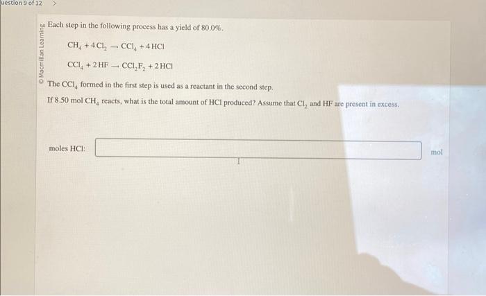 Solved Each step in the following process has a yield of | Chegg.com