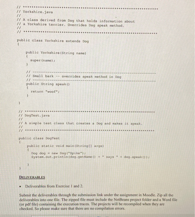 Solved 2. Exploring Inheritance File Dog.java contains a Dog | Chegg.com