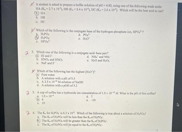 Solved X. A student is asked to prepare a buffer solution of | Chegg.com