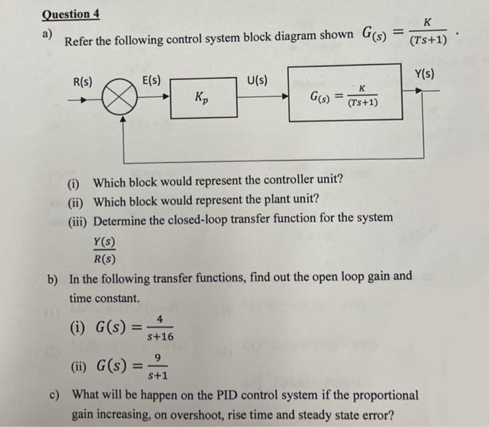 Solved a) Refer the following control system block diagram | Chegg.com