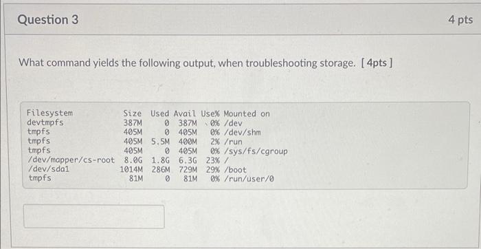 Solved Question 3 What command yields the following output, | Chegg.com