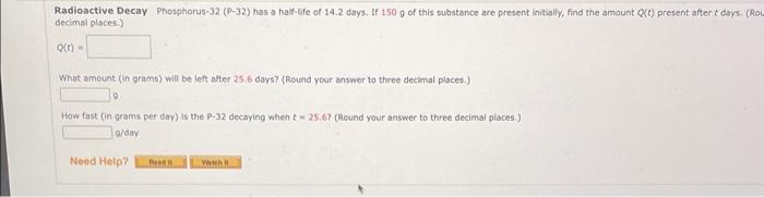 Solved Radioactive Decay Phosphorus:32 (P-32) has a hatufe | Chegg.com