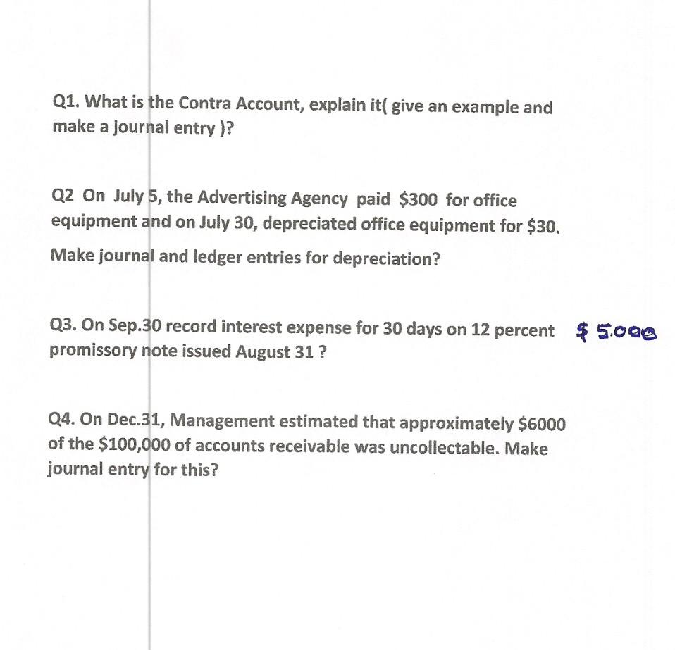 Solved Q1. What is the Contra Account, explain it( give an | Chegg.com