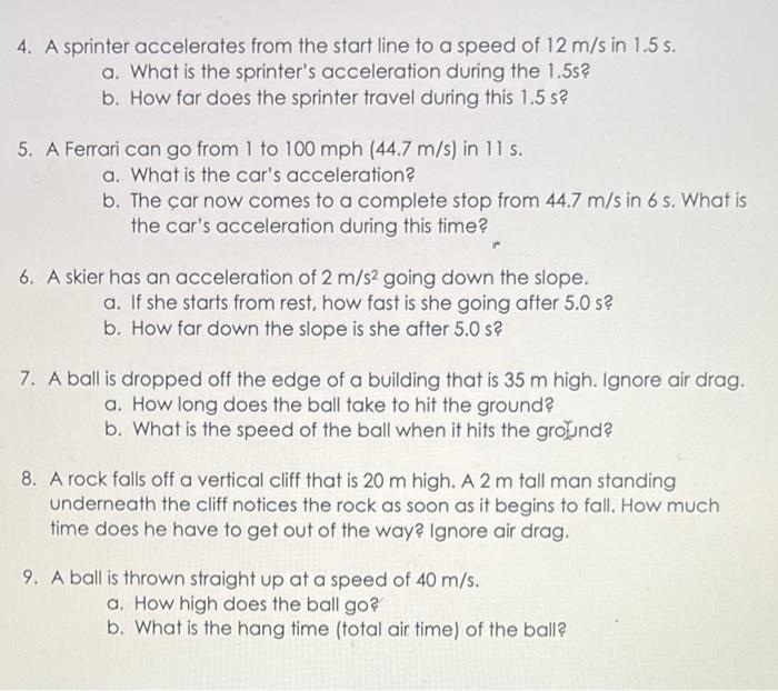 Solved 4. A sprinter accelerates from the start line to a | Chegg.com