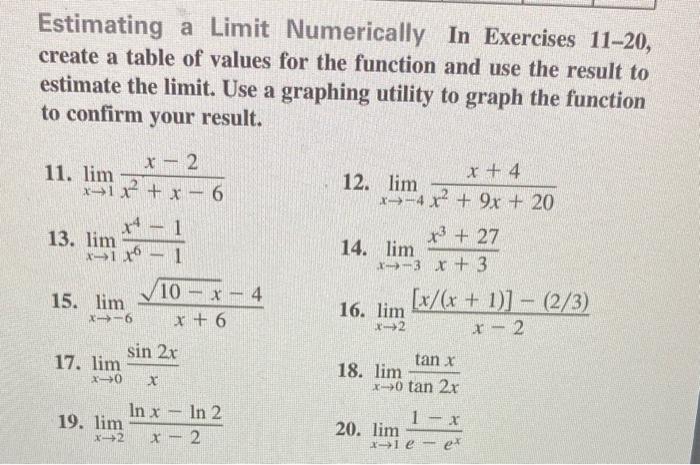Solved Estimating a Limit Numerically In Exercises 11-20, | Chegg.com
