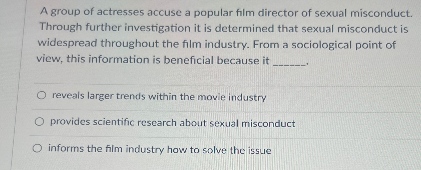 Solved A group of actresses accuse a popular film director | Chegg.com