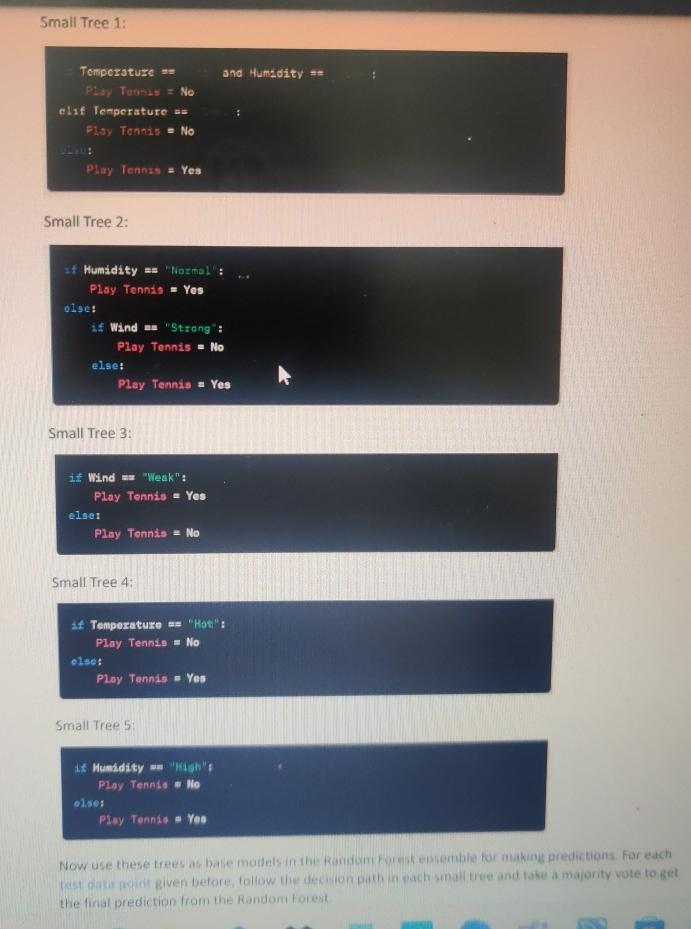 Solved Small Tree 1:Temperature =0 ﻿and Humidity ==Pay Tenas | Chegg.com