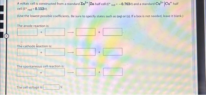 Solved A voltaic cell is constructed from a standard Zn2+∣Zn | Chegg.com