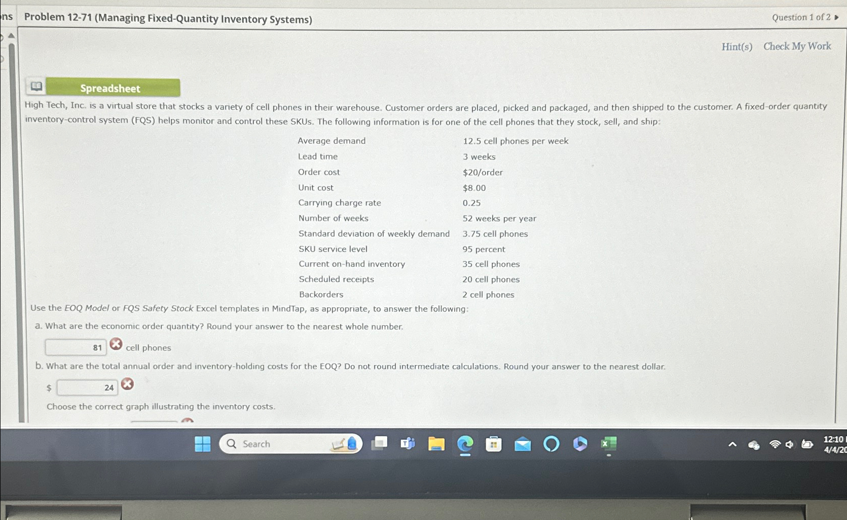 Solved Problem 12-71 (Managing Fixed-Quantity Inventory | Chegg.com