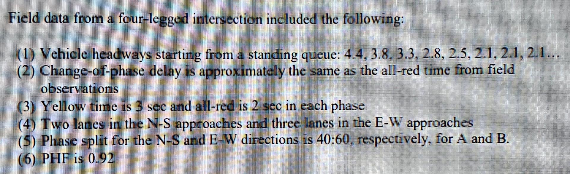 Solved Field data from a four-legged intersection included | Chegg.com