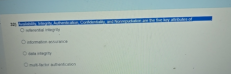 Solved Availability, Integrity, Authentication, | Chegg.com