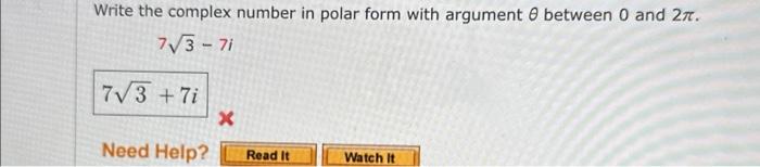 Solved Write the complex number in polar form with argument | Chegg.com