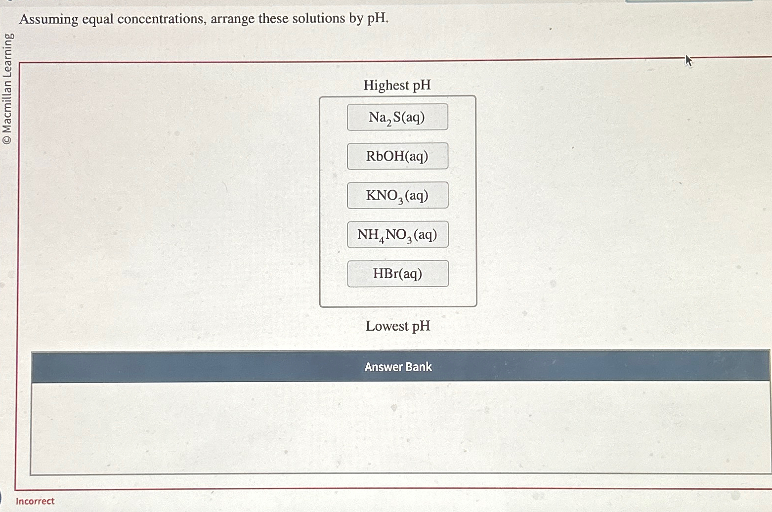 Solved Assuming equal concentrations, arrange these | Chegg.com