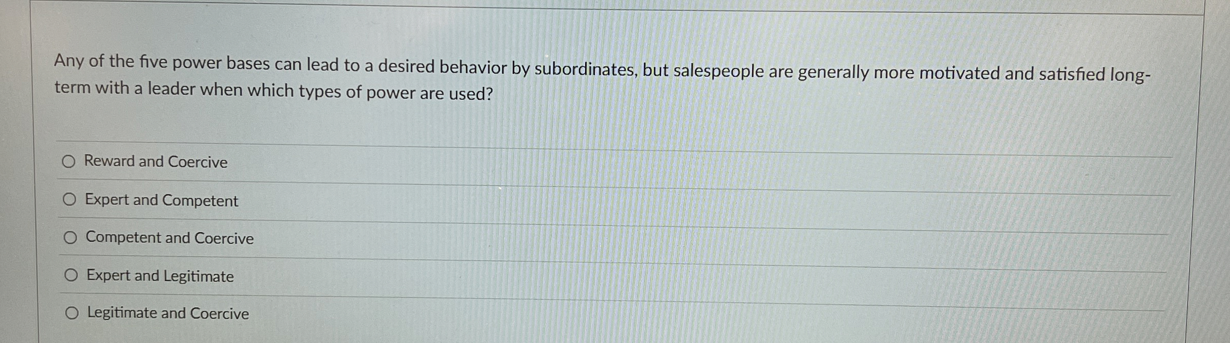 Solved Any of the five power bases can lead to a desired | Chegg.com