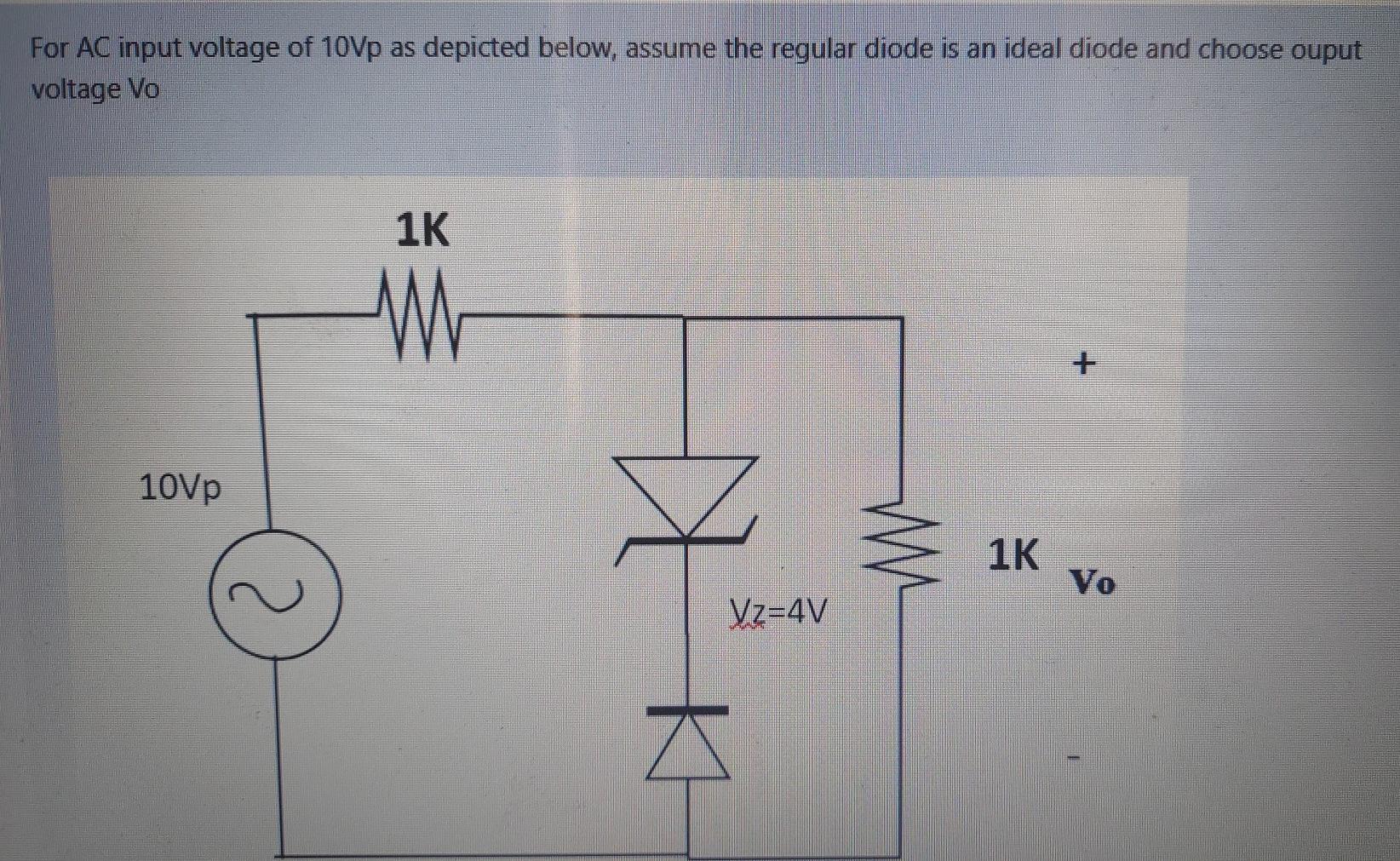 Solved For AC input voltage of 10Vp as depicted below, | Chegg.com