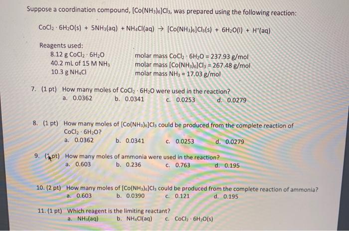 Solved Suppose a coordination compound, (Co(NH3).]Cl3, was | Chegg.com