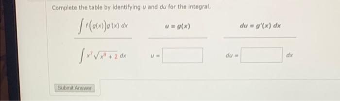 Solved Complete the table by identifying u and du for the | Chegg.com