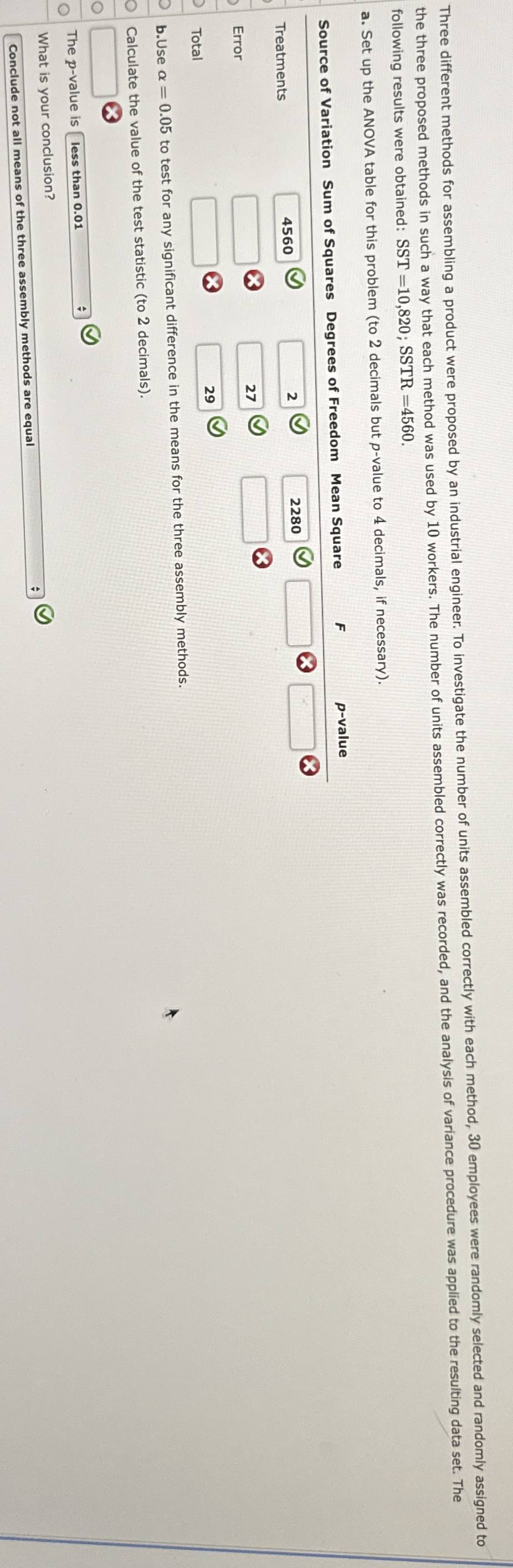 Solved Three different methods for assembling a product were | Chegg.com