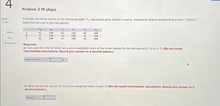 Solved Consider the three stocks in the following table. Pt | Chegg.com